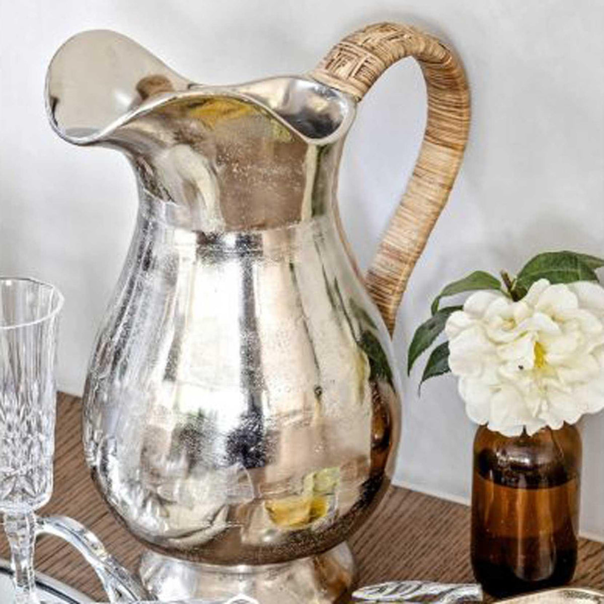 Aluminium Water Jug with Rattan Handles | RSTC – Rose St Trading Co