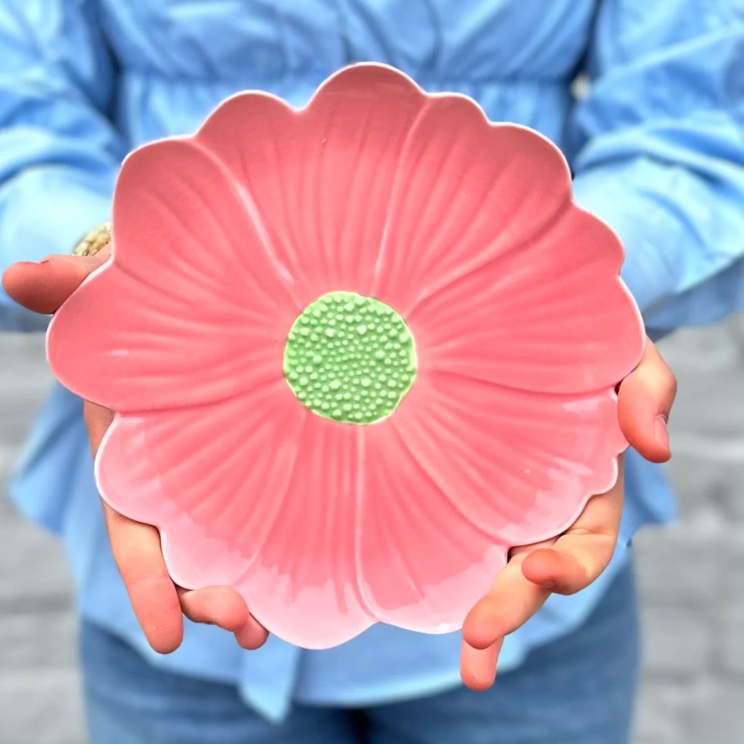 Shop Small Flower Plate | Pink With Green Centre by Noss & Co – Rose St ...